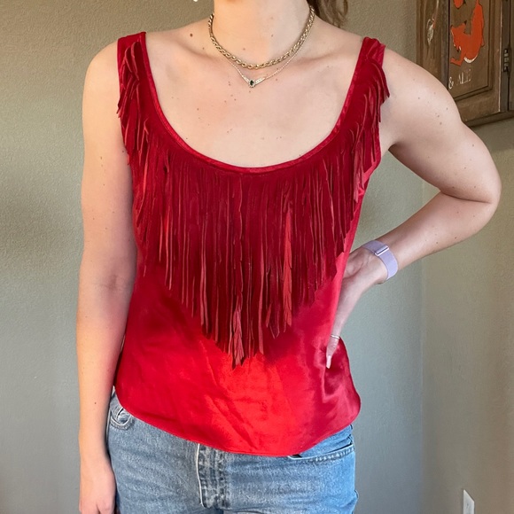 Neiman Marcus | Tops | 98s Western Tank With Leather Fringe | Poshmark